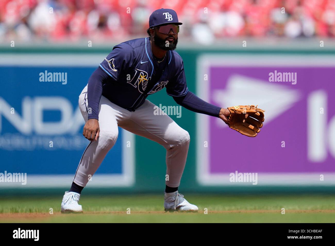 Tampa Bay Rays third baseman Junior Caminero waits for a pitch to the ...
