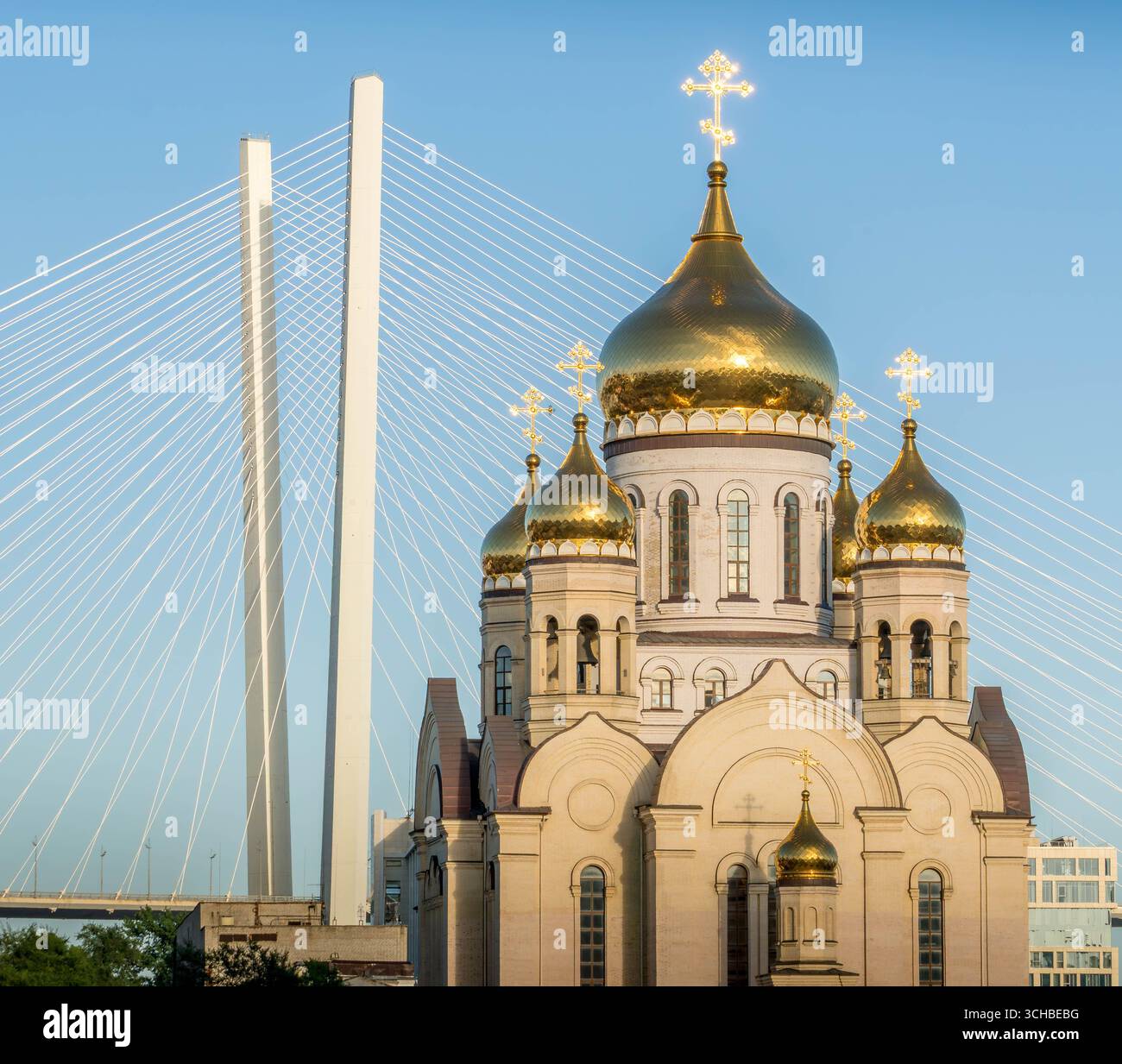Savior Transfiguration Cathedral with cable-stayed Golden Bridge ...
