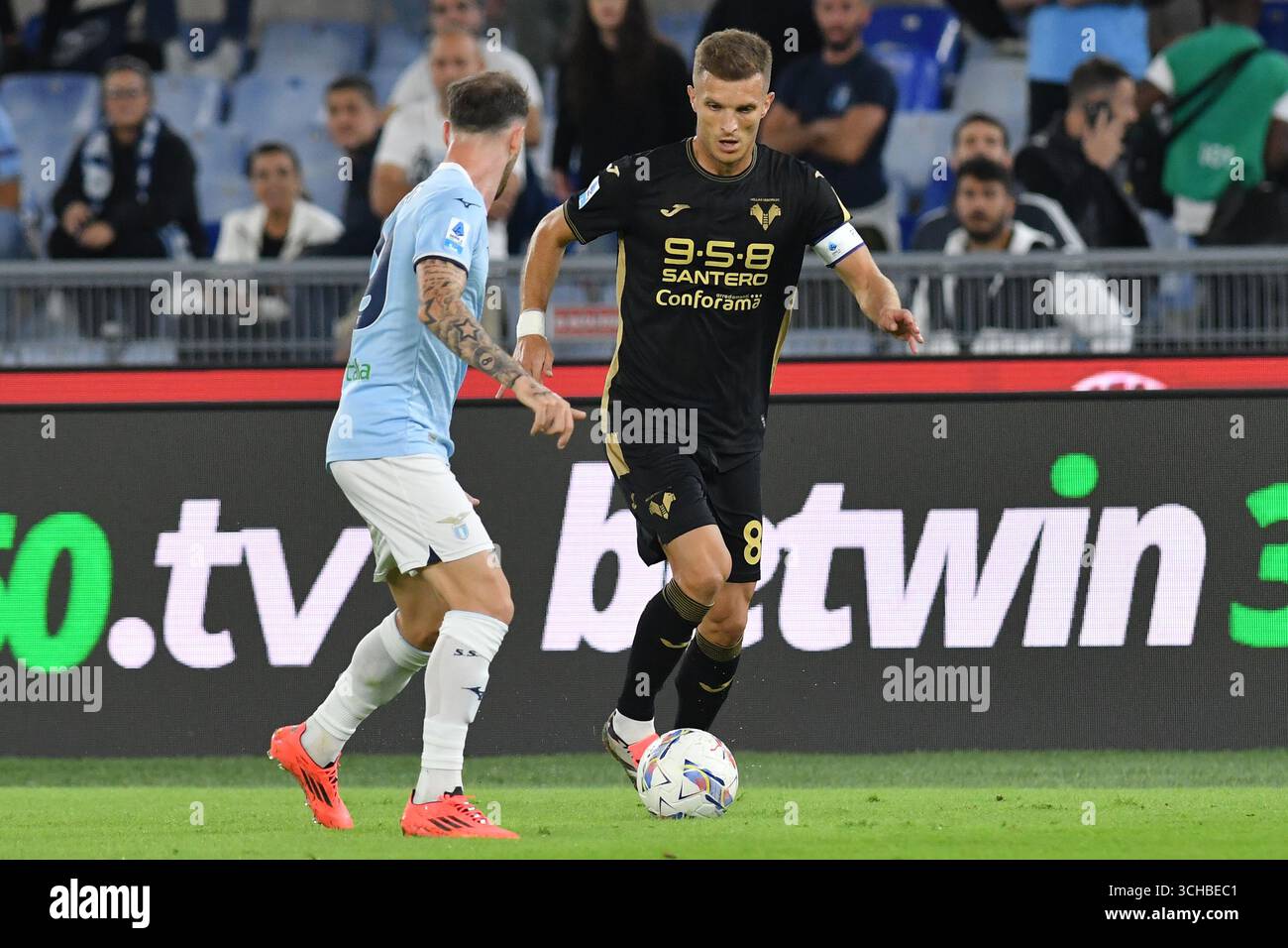 Manuel Lazzari of SS Lazio (L) and Darko Lazovic of Hellas Verona (R) seen in action during the ...
