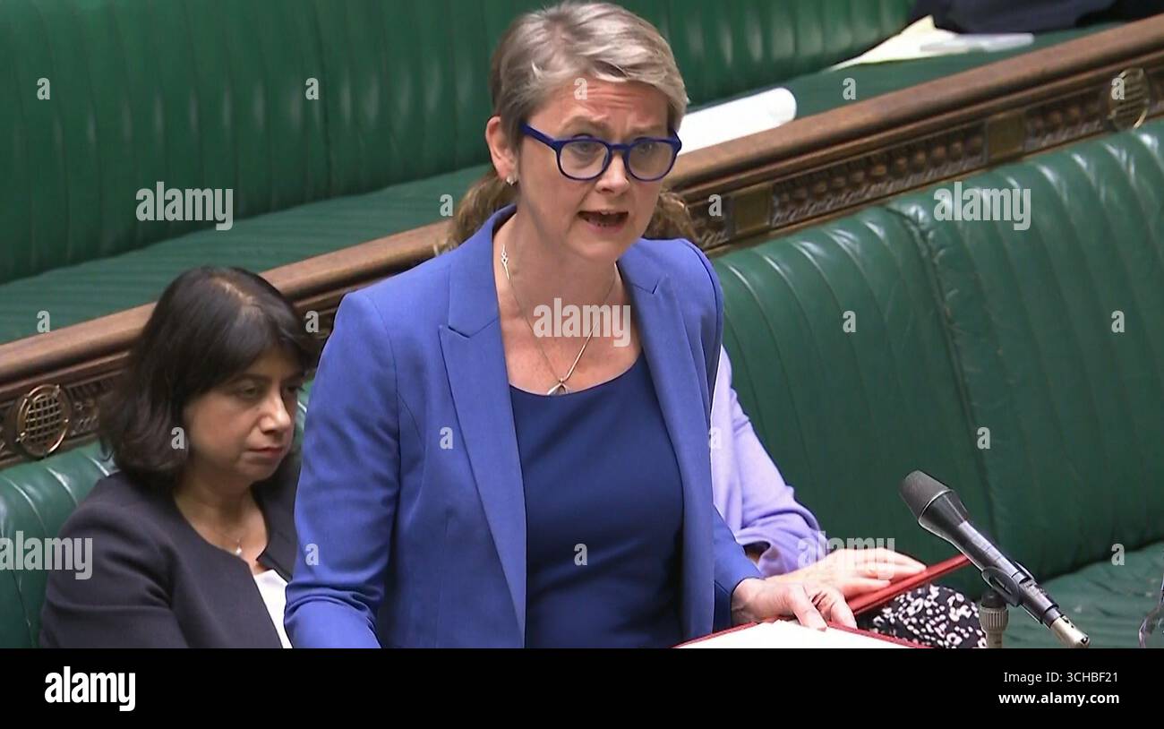 Screen grab of Home Secretary Yvette Cooper making a statement on ...