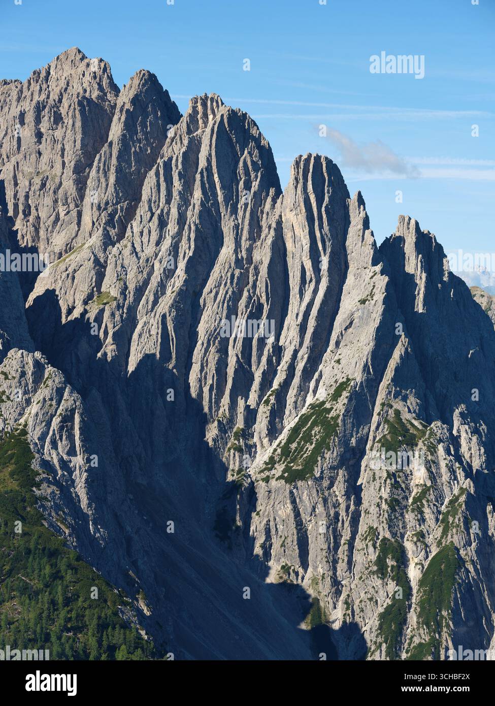 AERIAL VIEW. Mountain with almost vertical strata. Shot in the Gailtal ...