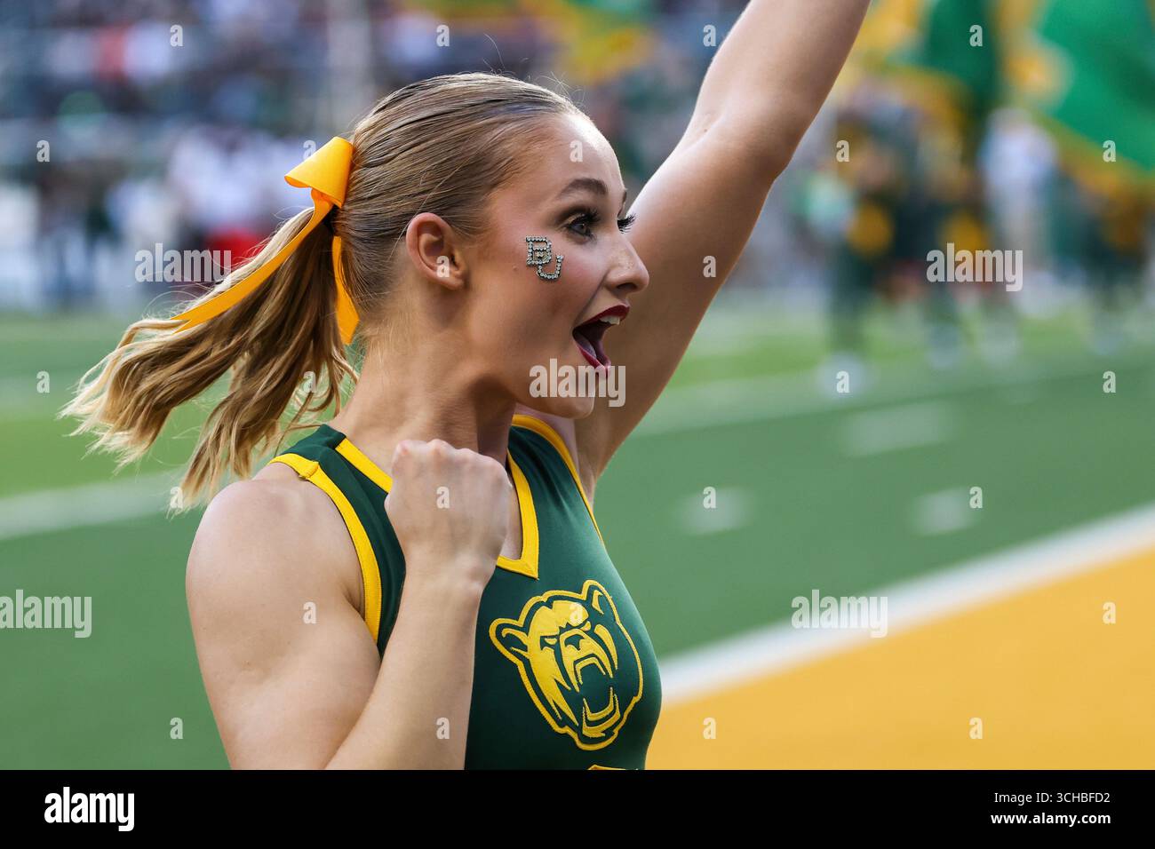 WACO, TX - AUGUST 29: A Baylor cheerleader performs during the college ...
