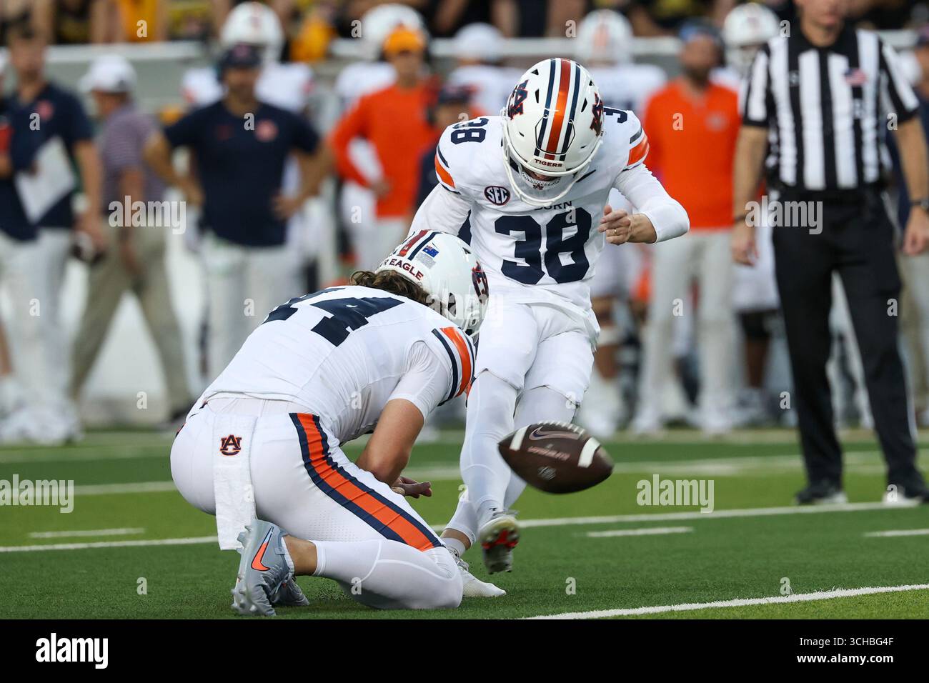 WACO, TX - AUGUST 29: Place Kicker Alex McPherson #38 of the Auburn ...