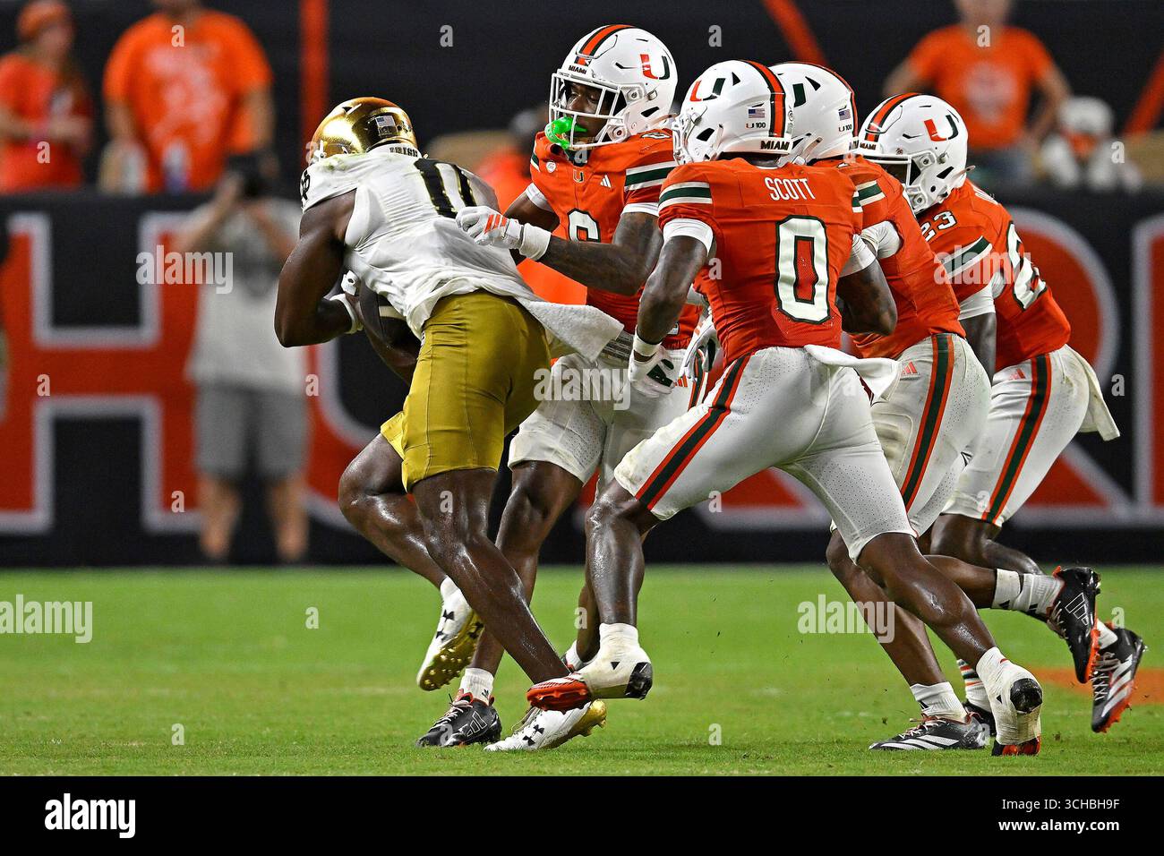 MIAMI GARDENS, FL - AUGUST 31: Miami defensive back Xavier Lucas (6 ...
