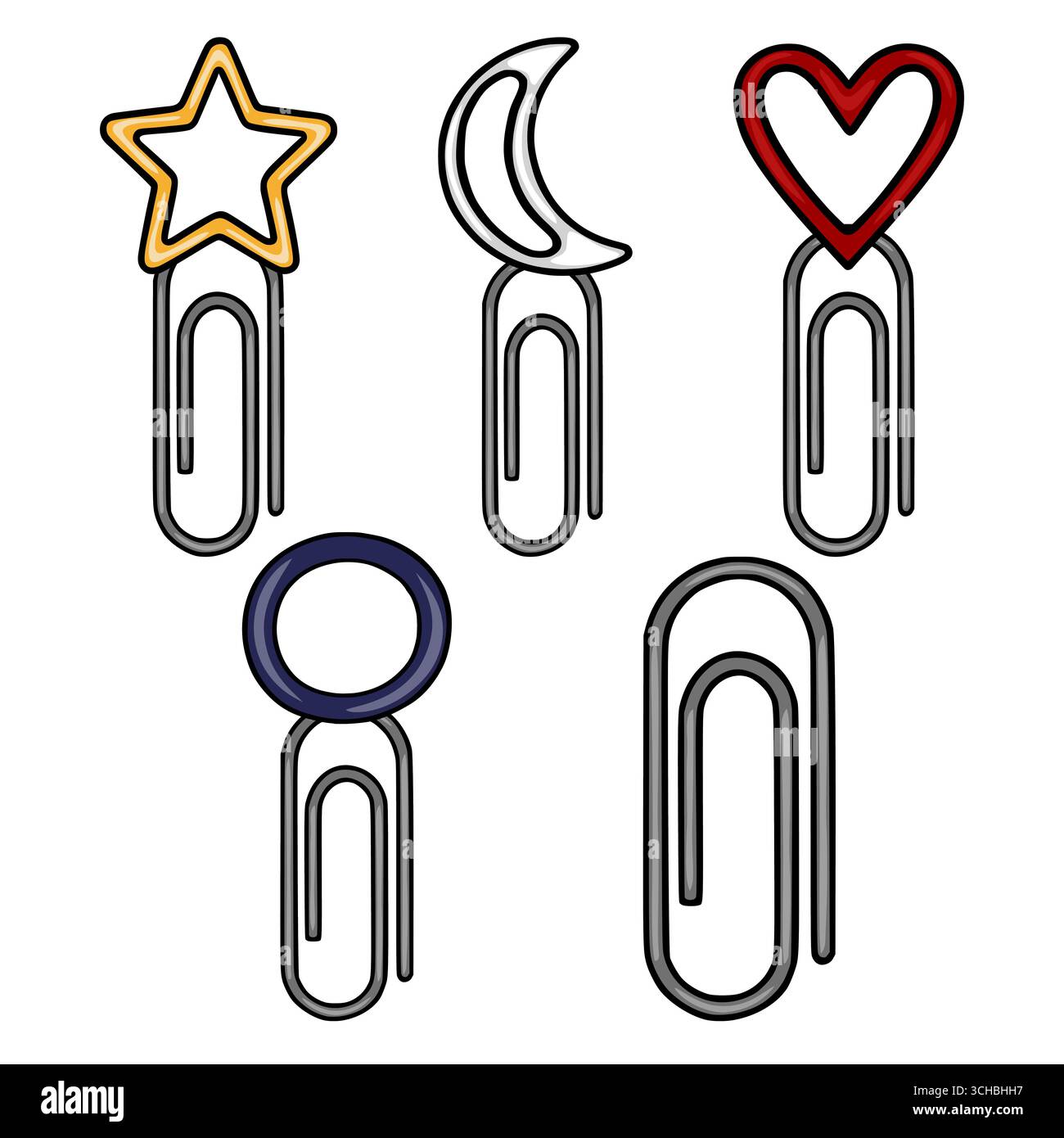 A vector illustration featuring five uniquely designed paper clips ...