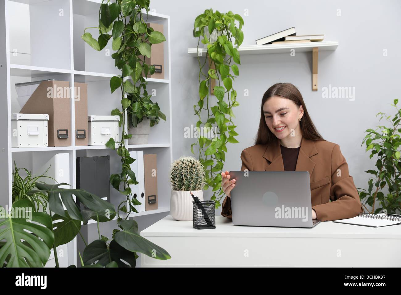 Woman having video call green hi-res stock photography and images - Alamy