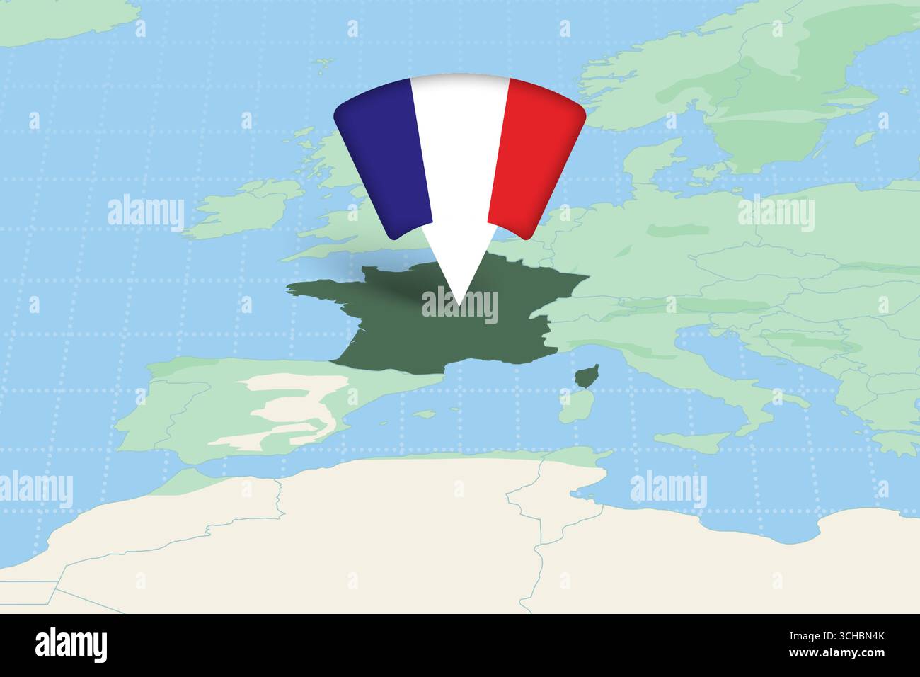 France Highlighted on Europe Map with Flag Icon. Detailed Vector Design ...