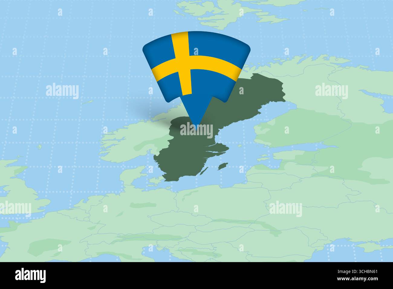 Sweden Highlighted on Europe Map with Flag Icon. Detailed Vector Design ...