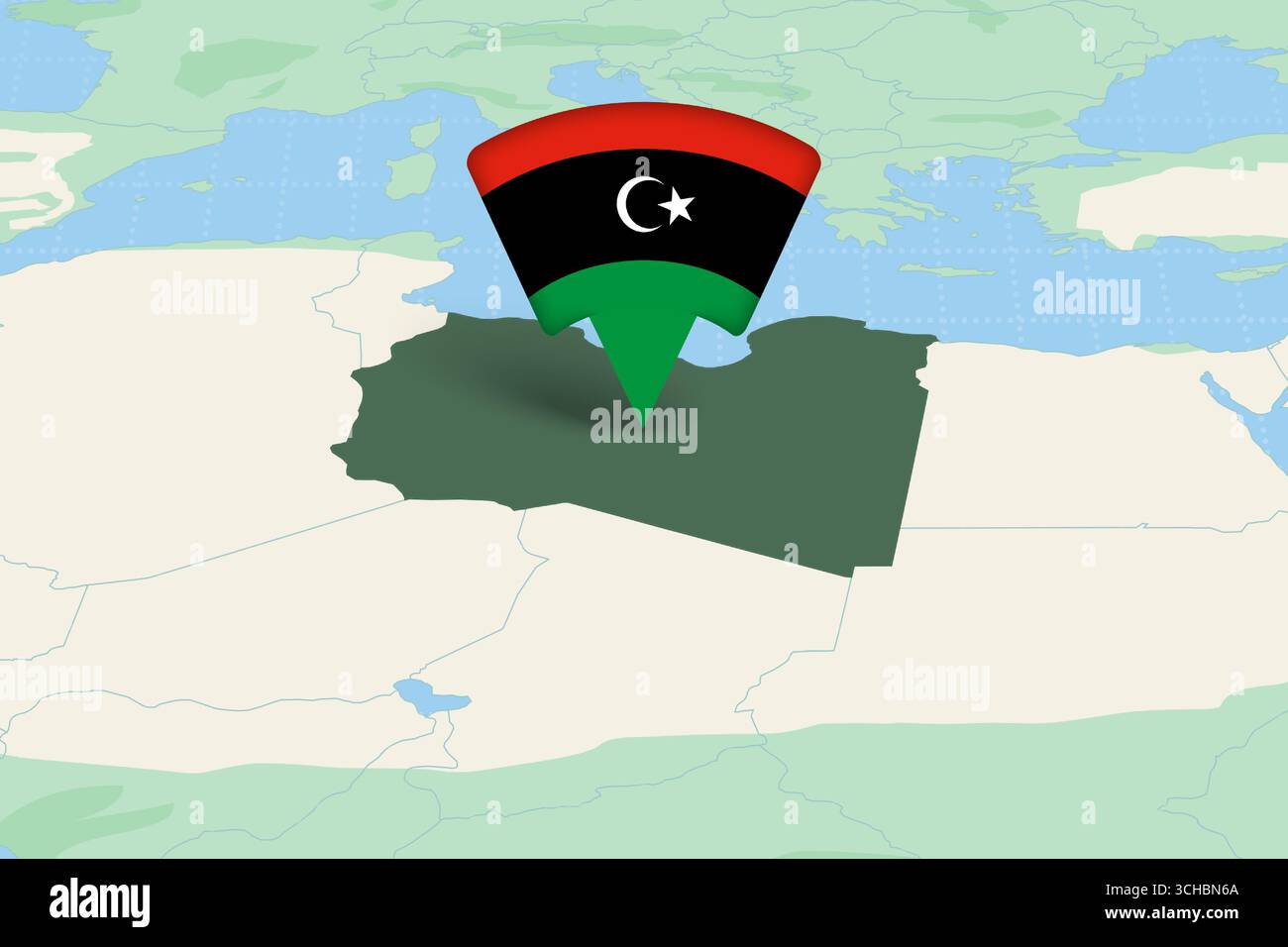 Libya Location Highlighted on African Map with Flag Icon. Detailed ...
