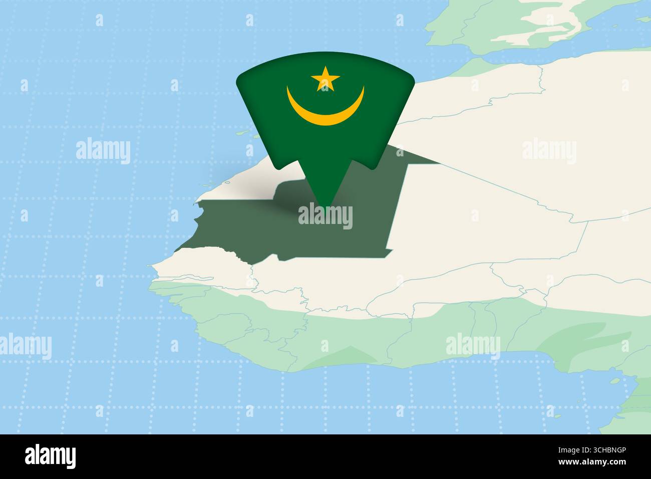 Mauritania Location Highlighted on African Map with Flag Icon. Detailed ...