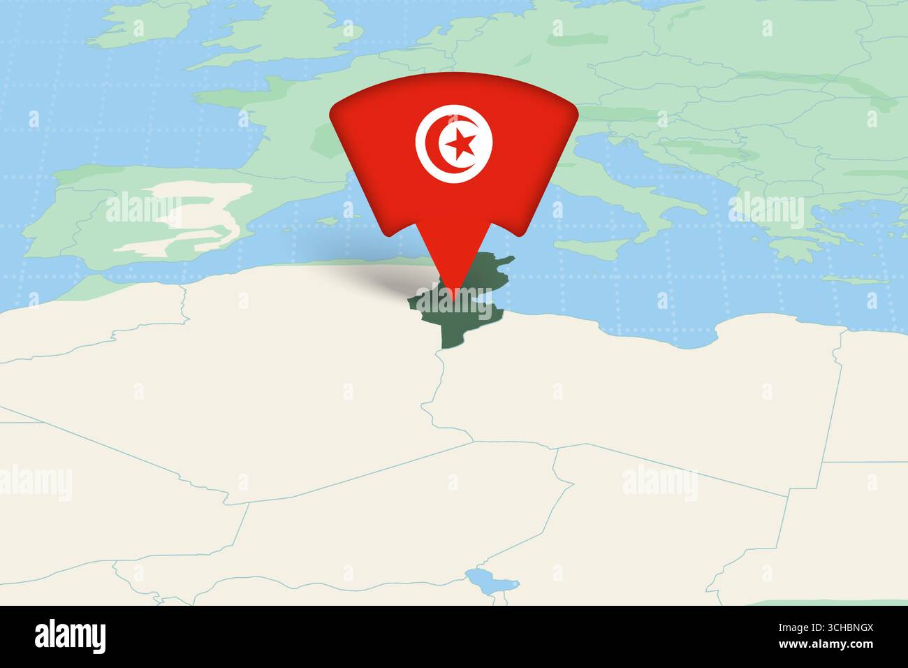 Tunisia Location Highlighted on African Map with Flag Icon. Detailed ...