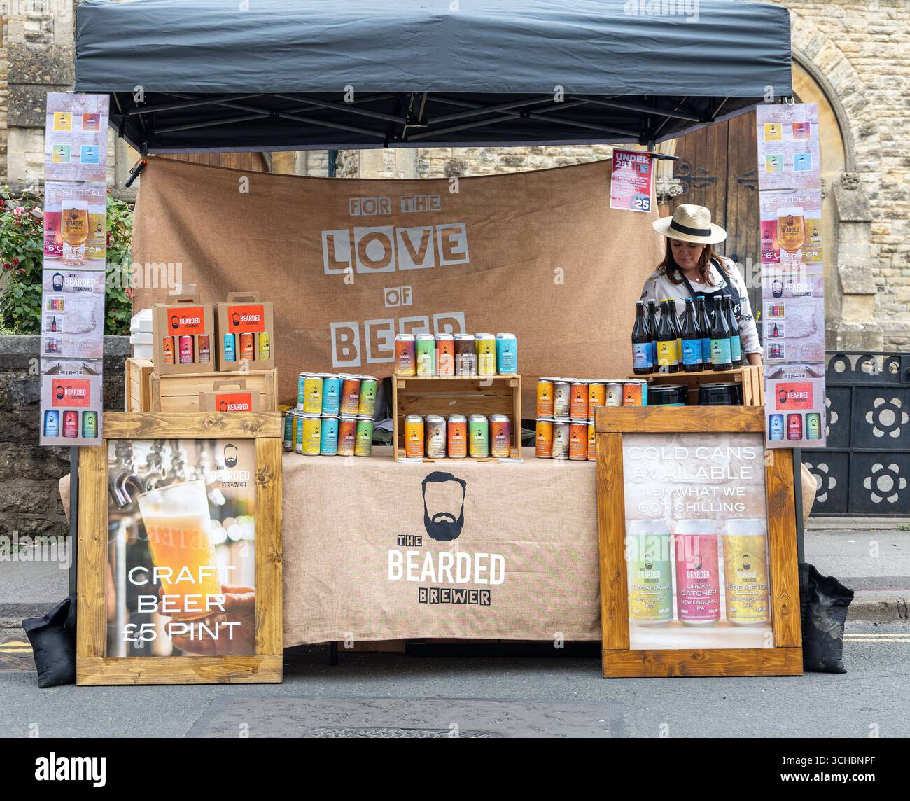 Outdoor beer stall with assorted craft beer cans displayed by The ...