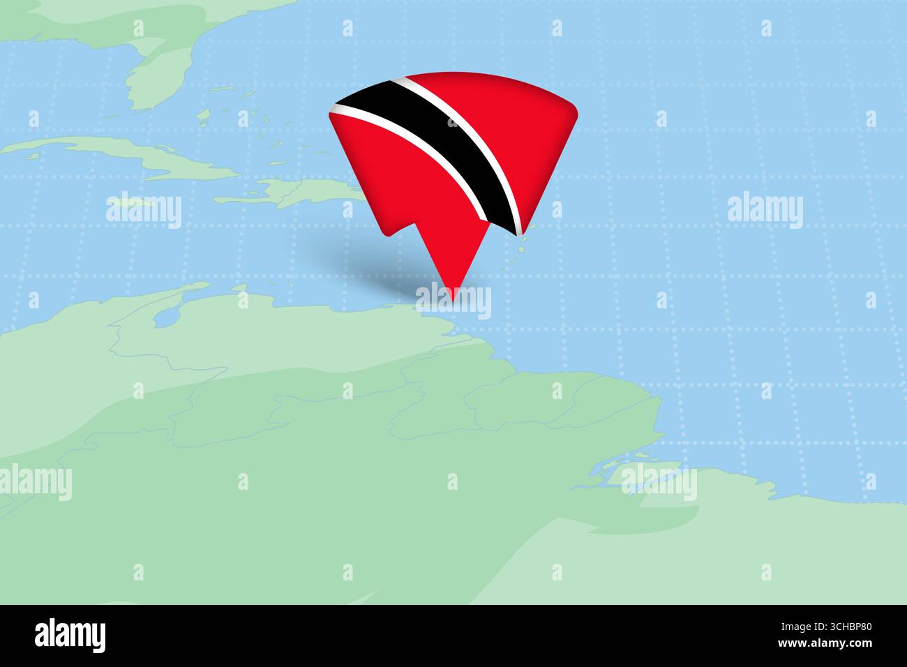 Trinidad and Tobago Location Highlighted on American Map with Flag Icon ...