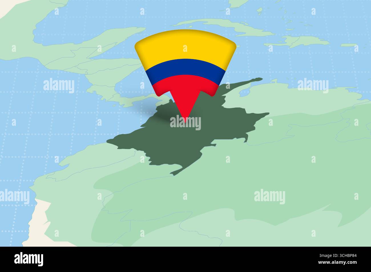 Colombia Location Highlighted on American Map with Flag Icon. Detailed ...