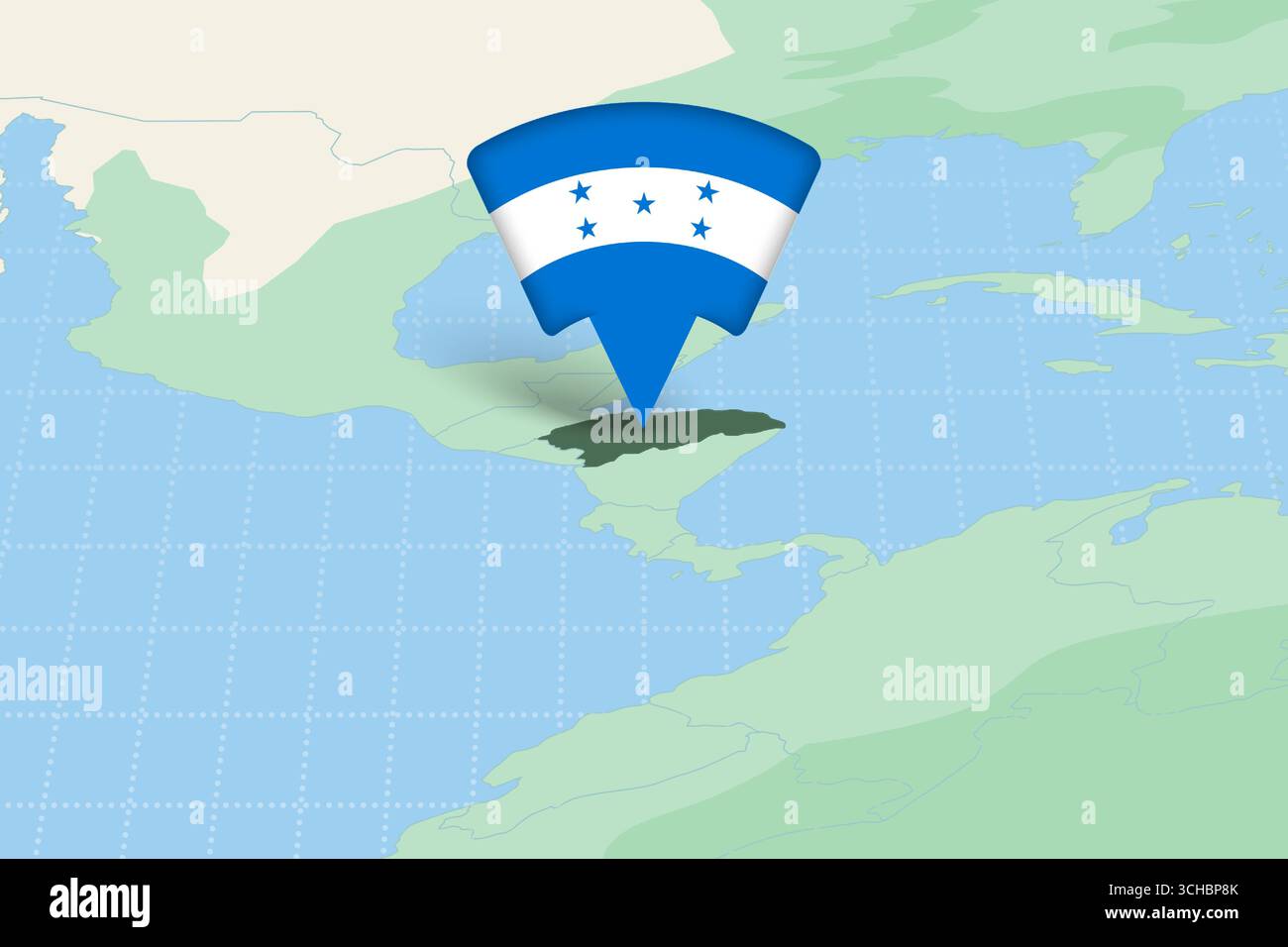 Honduras Location Highlighted on American Map with Flag Icon. Detailed ...