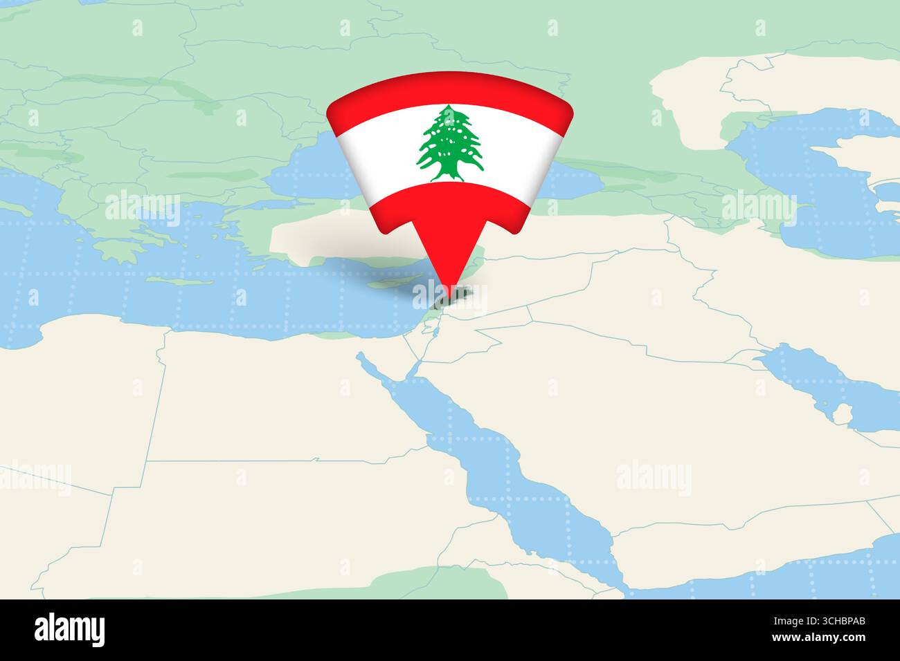 Lebanon Location Highlighted on Asian Map with Flag Icon. Detailed ...