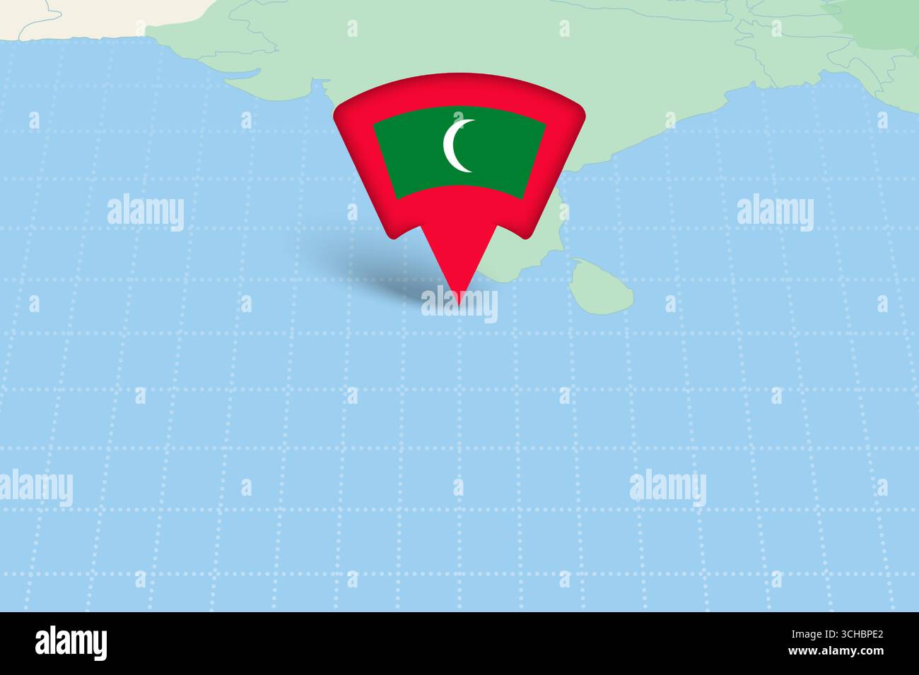 Maldives Location Highlighted on Asian Map with Flag Icon. Detailed ...