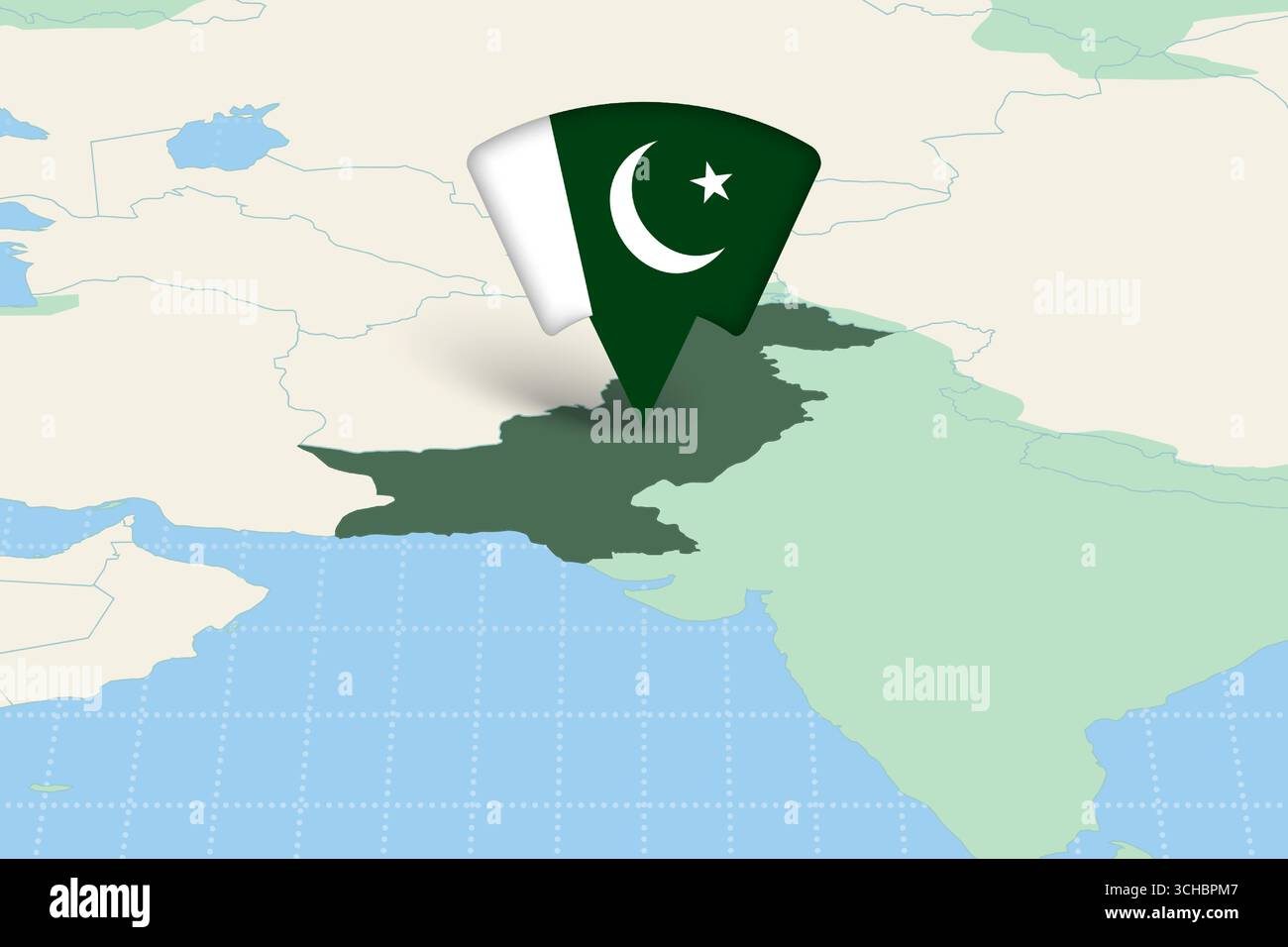 Pakistan Location Highlighted on Asian Map with Flag Icon. Detailed ...