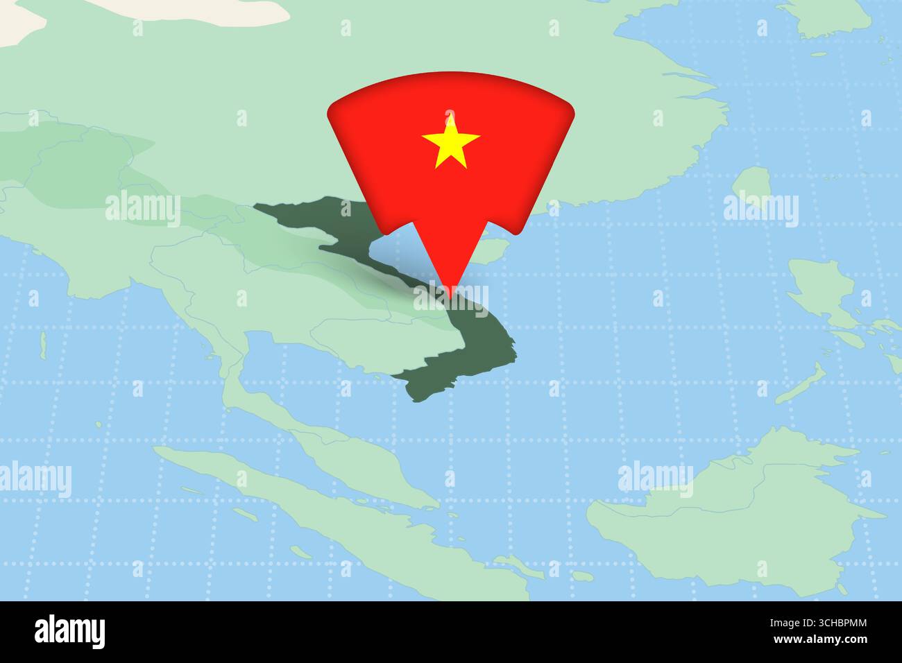 Vietnam Location Highlighted on Asian Map with Flag Icon. Detailed ...