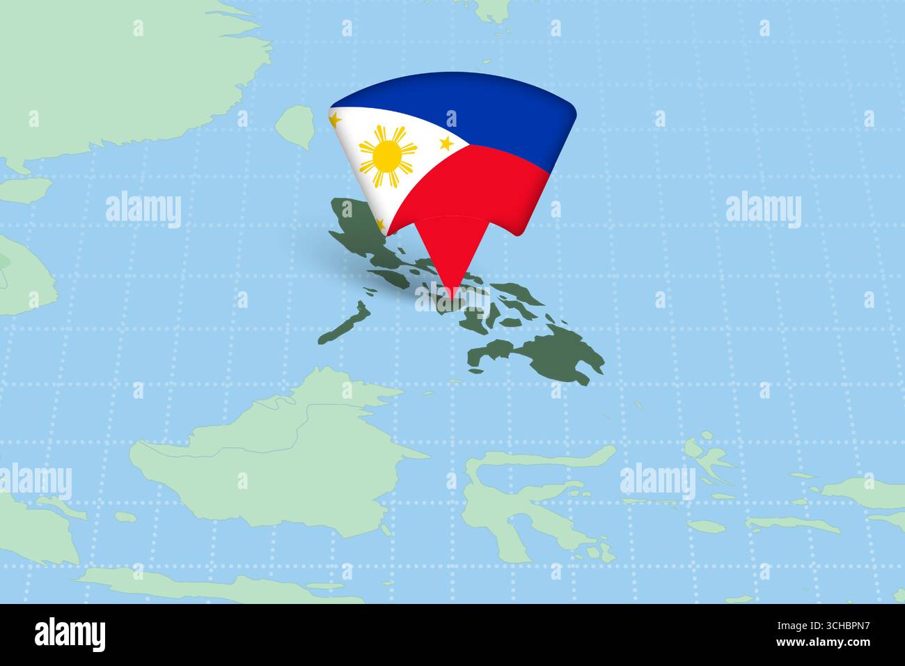 Philippines Location Highlighted on Asian Map with Flag Icon. Detailed ...