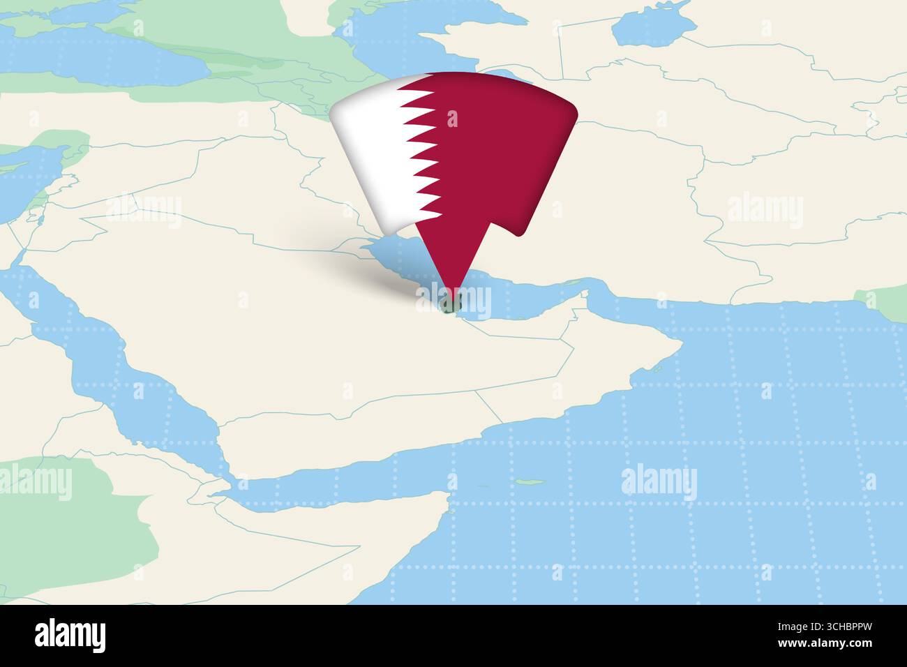 Qatar Location Highlighted on Asian Map with Flag Icon. Detailed Vector ...