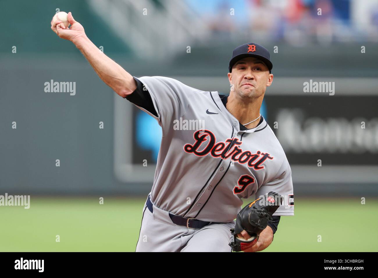 Detroit Tigers starting pitcher Jack Flaherty throws during a baseball ...
