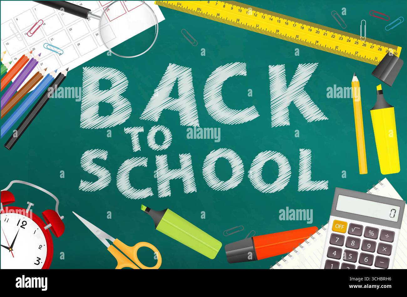 Back to School Chalkboard with School Supplies. Back to school themed ...