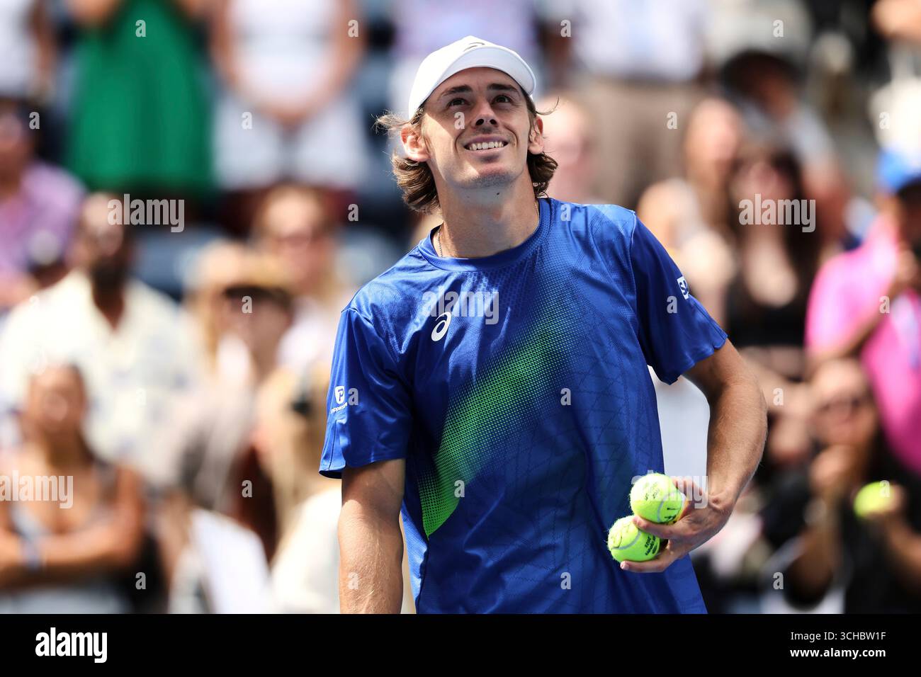 Alex de Minaur, of Australia, reacts after winning his match against ...