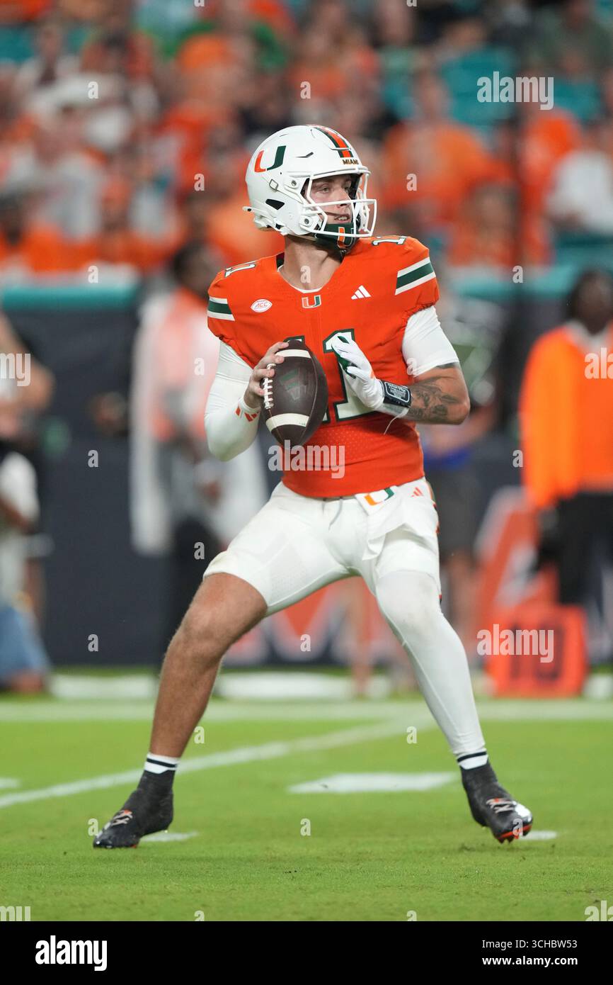 Miami Hurricanes quarterback Carson Beck (11) looks for an open ...