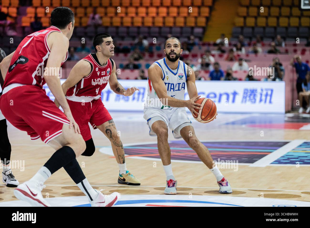 Darius Thompson (R) of Italy and Rati Andronikashvili (L) of Georgia ...