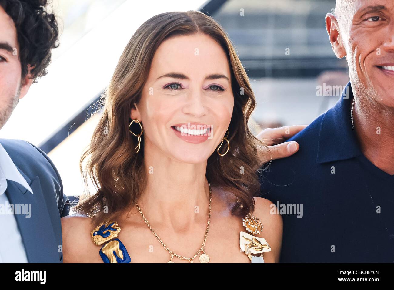 Emily Blunt arrives at the press conference of the Smashing Machine ...