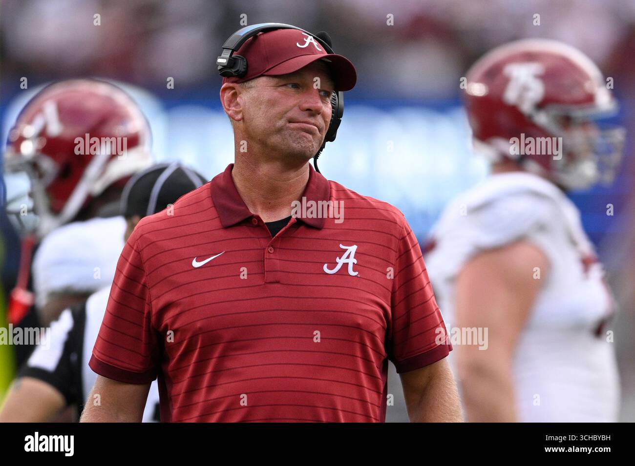 Alabama head coach Kalen DeBoer reacts after a play during the second ...
