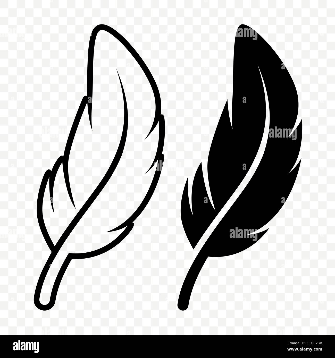 Vector Black and White Fluffy Feather Logo Icons. Silhouette Feather ...