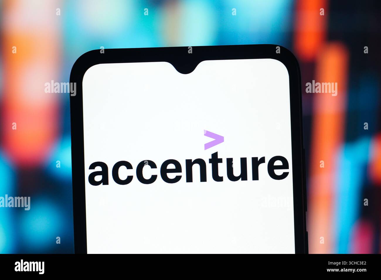 In this photo illustration, the Accenture logo is seen displayed on a ...