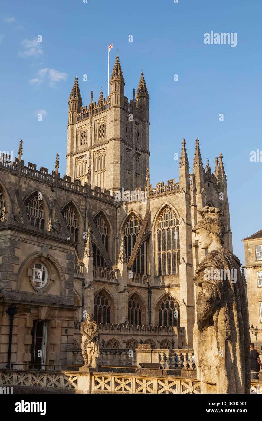 England, Somerset, Bath, The Roman Baths, The Great Bath, Roman Statues ...