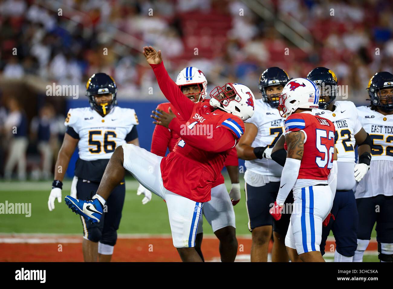 DALLAS, TX - AUGUST 30: SMU Mustangs defensive tackle Terry Webb (#4 ...