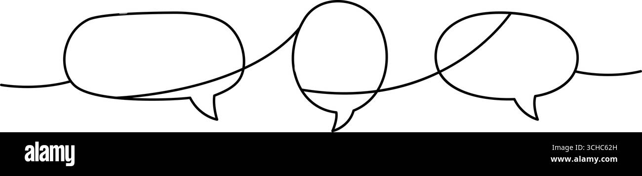 Continuous line art of three speech bubbles. Minimal outline sketch for ...