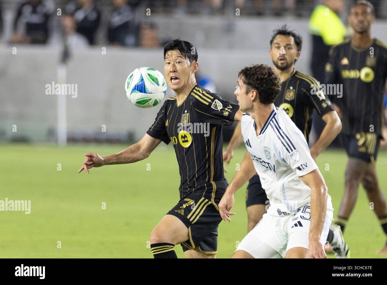 Los Angeles FC's Son Heung-min #7 and San Diego FC's Ian Pilcher #25 ...