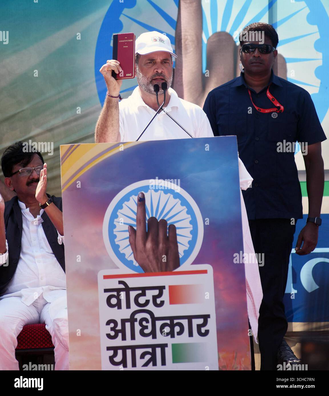 PATNA, INDIA - SEPTEMBER 1: LoP in the Lok Sabha and party leader Rahul Gandhi speaks during a ...