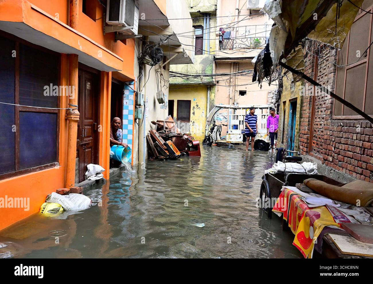 LUDHIANA, INDIA - SEPTEMBER 1: The contaminated water from overflowing ...