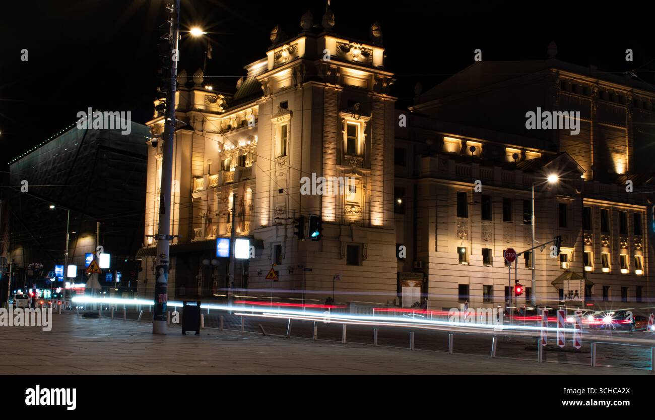 Belgrade streets at night, car lights, traffic, city center Stock Photo ...