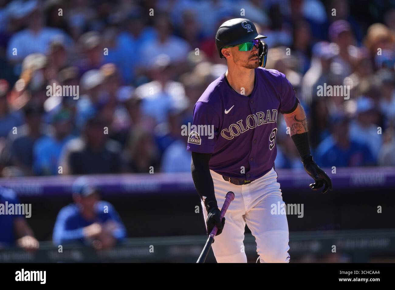 Colorado Rockies center fielder Brenton Doyle (9) in the seventh inning ...