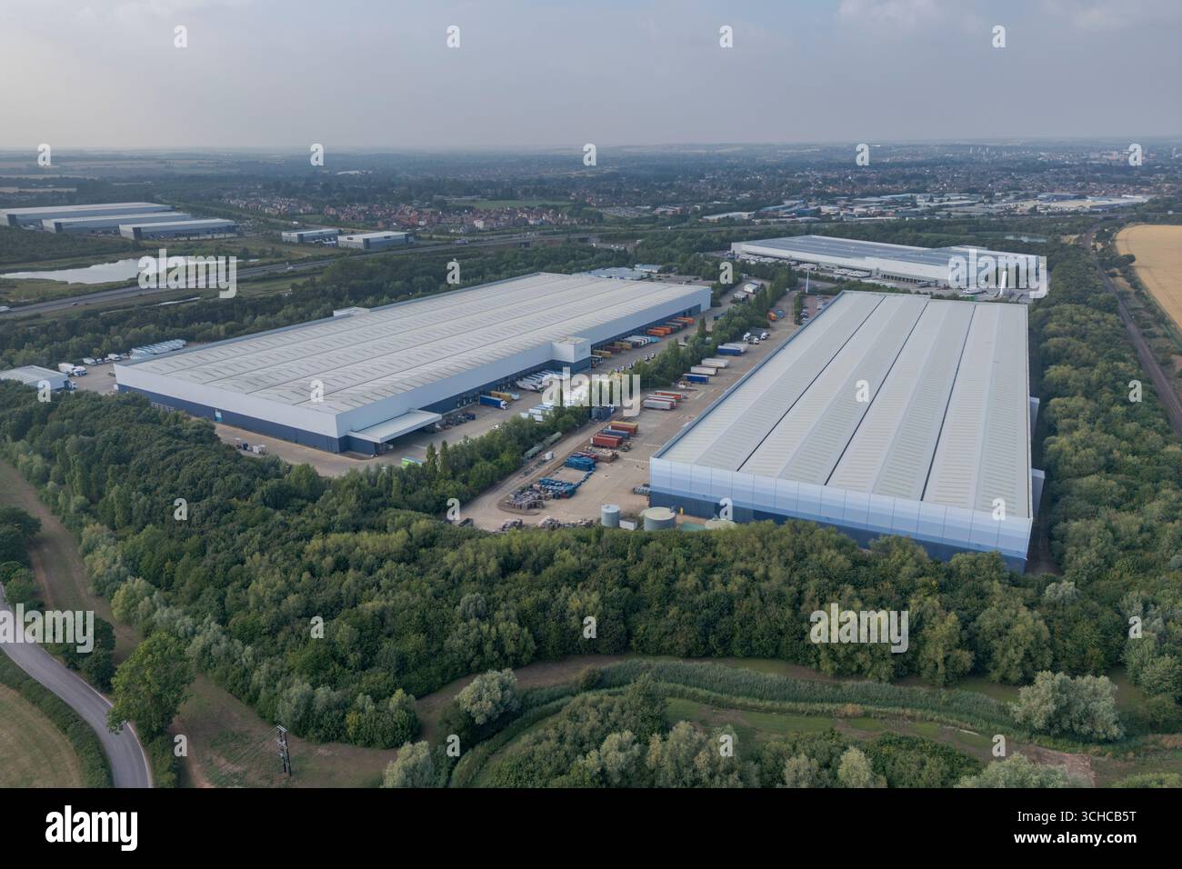 Aerial view of the Argos Distribution Centre (L) and Sainsburys Tu ...
