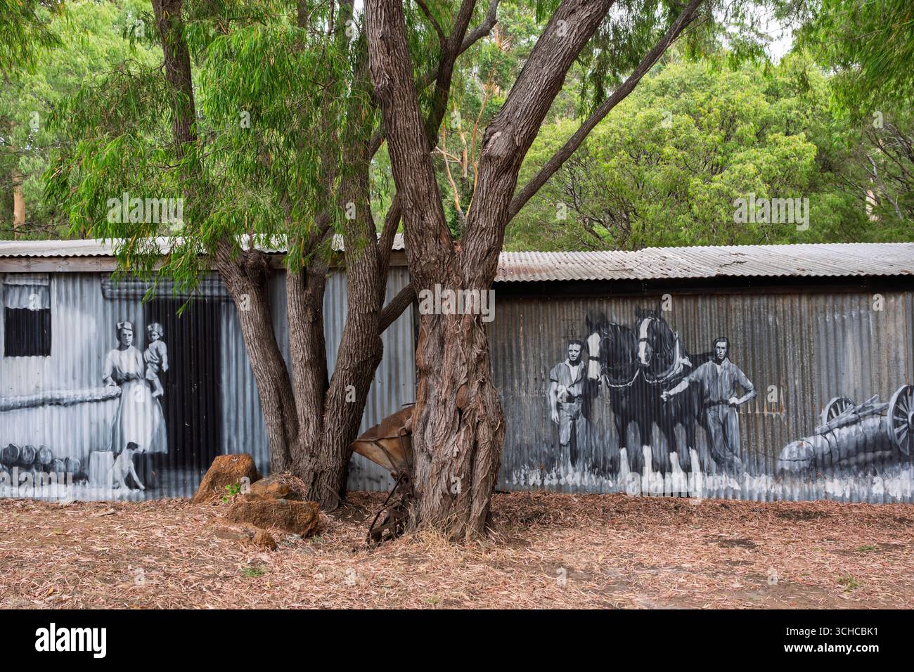 A mural depicting life for early farming settlers at the Old Settlement ...