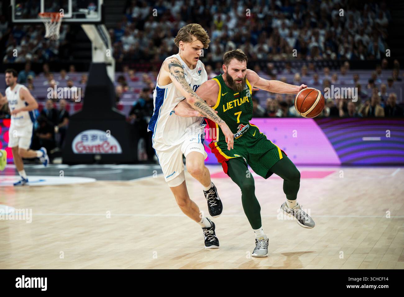 250901 Lauri Markkanen of Finland and Gytis Radzevicius of Lithuania ...
