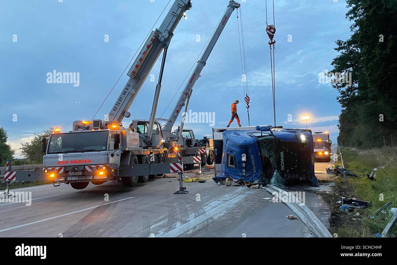 LKW Unfall A4 30.08.2025, Hainichen, Die A4, Richtung Frankfurt ist zwischen Hainichen und ...