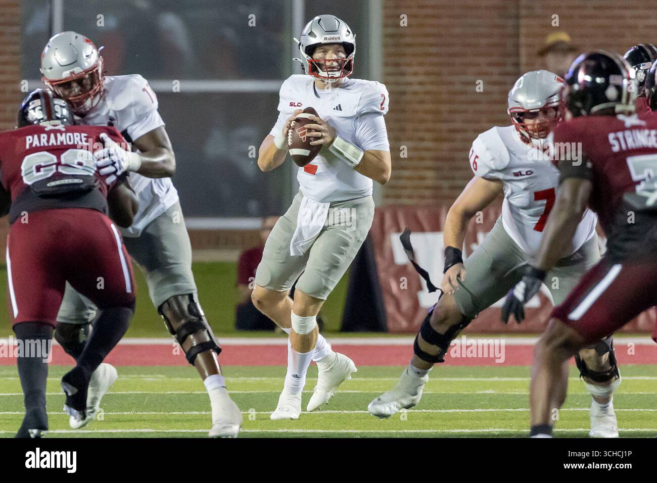 Nicholls State quarterback Deuce Hogan (2) drops back to pass against ...