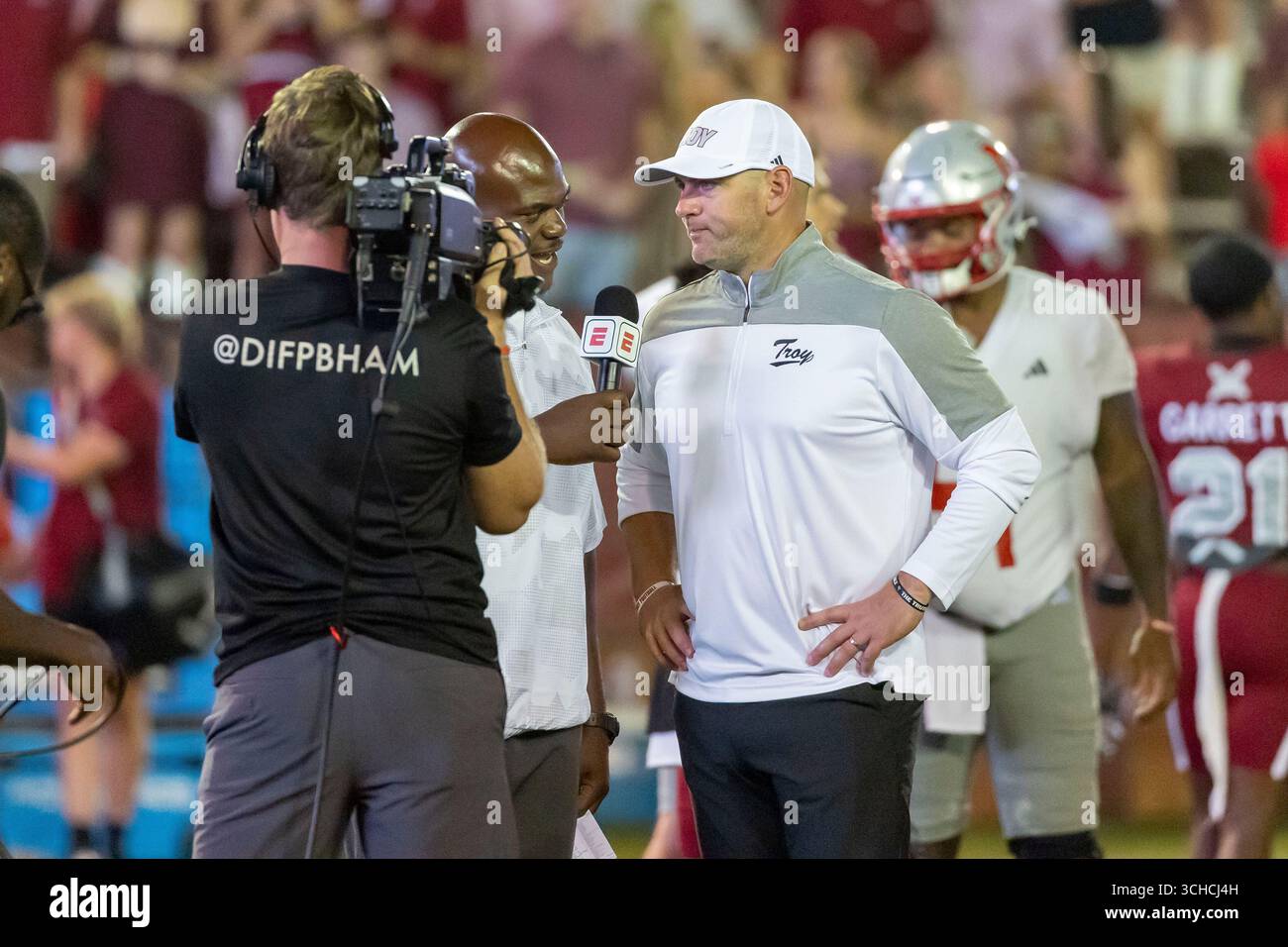 Troy head coach Gerad Parker talks with the media after a win against ...