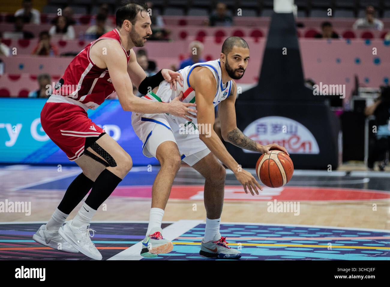 Darius Thompson (R) of Italy and Duda Sanadze (L) of Georgia seen in ...
