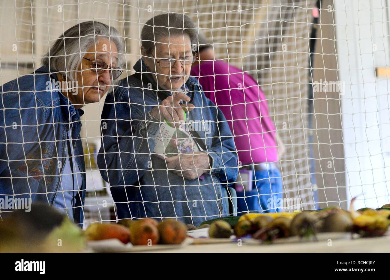 Judith Spooner of Guilford, Vt., points to items on display with her ...